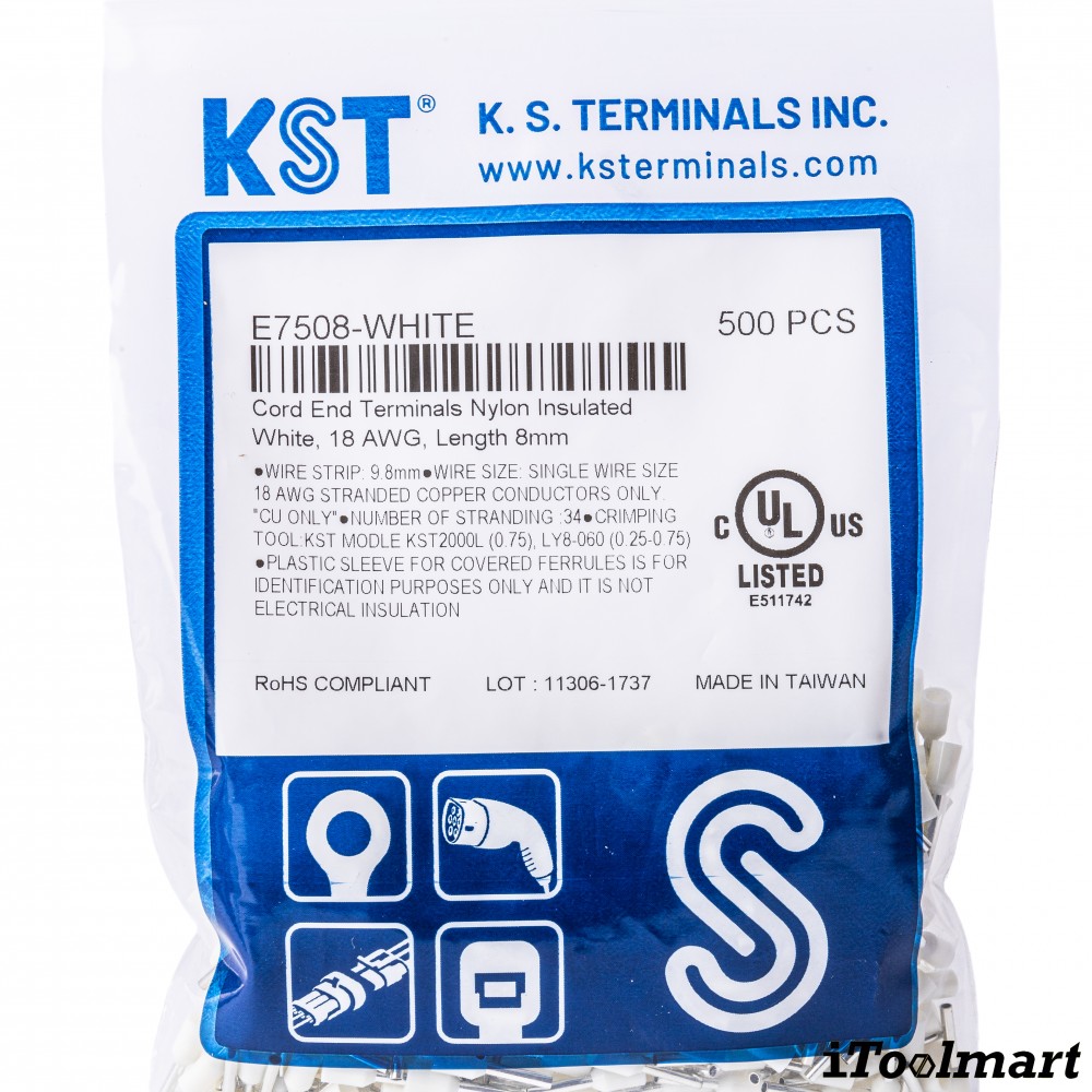 หางปลาคอร์ดเอ็น KST E7508 แบบหุ้ม สีขาว ขนาด 0.75 mm² 100 ตัว ลดราคา ...