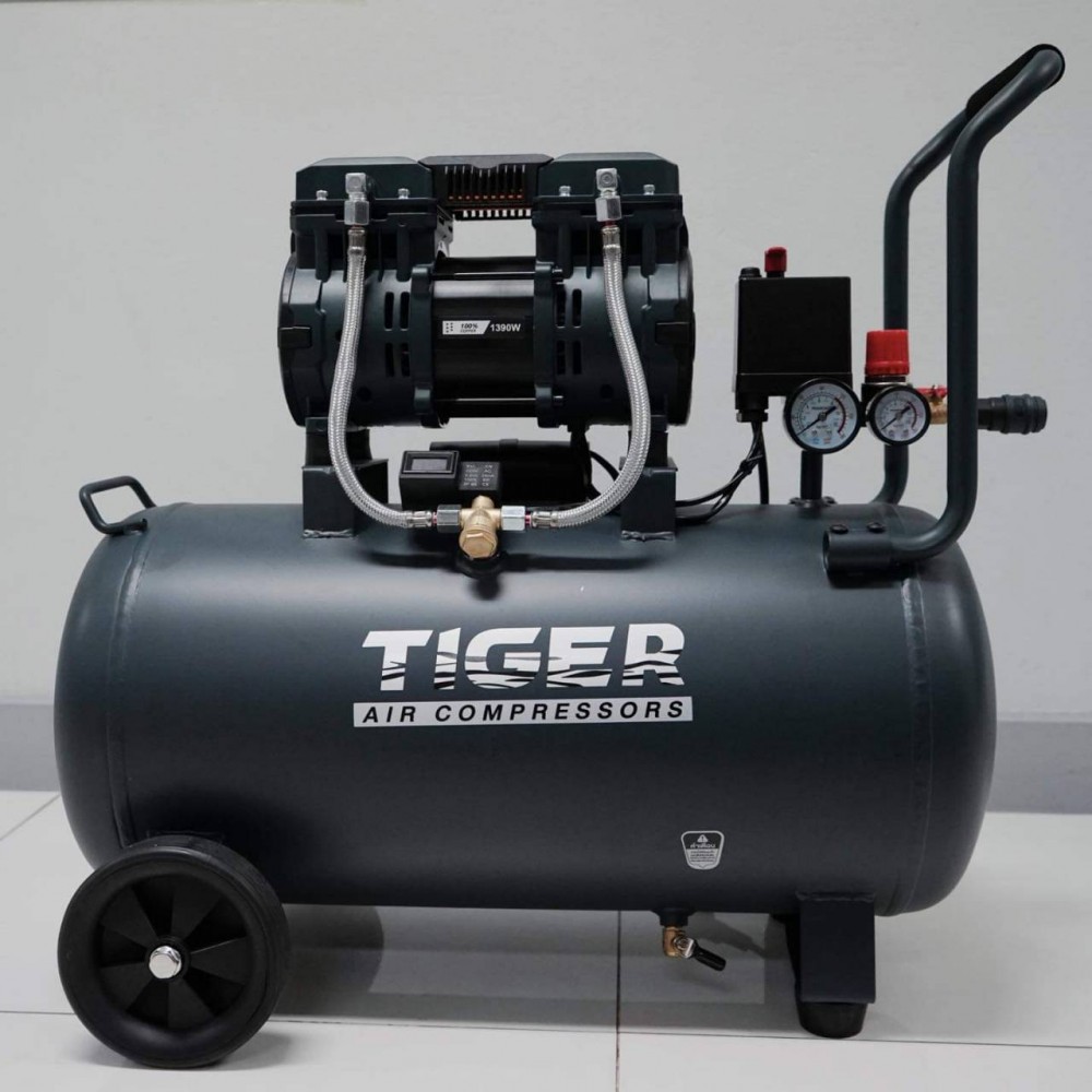 ปั๊มลมชนิด เงียบ แบบไร้น้ำมัน Tiger Jaguar 50-1 ขนาด 50 ลิตร ความรอบ ...