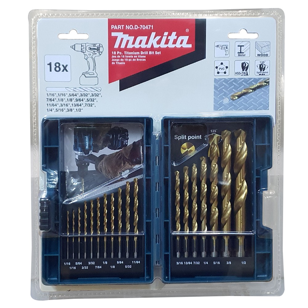 ชุดดอกสว่านเหล็ก HSS-TIN MAKITA D-70471 1/16″-1/2″ (18ดอก/ชุด) Economy ...