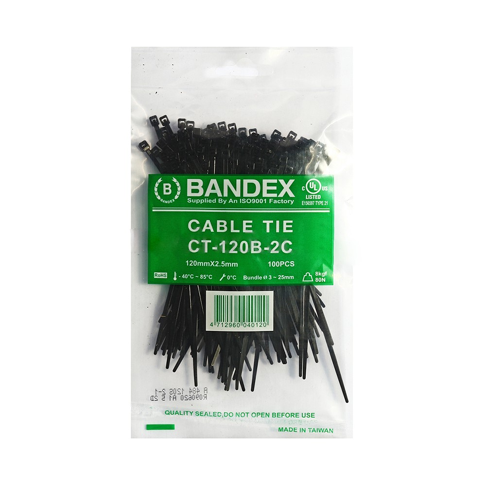 สายรัด เคเบิ้ลไทร์ สีดำ BANDEX ขนาด 4 3/4 นิ้ว 120 x 2.5 mm. 100 เส้น ...