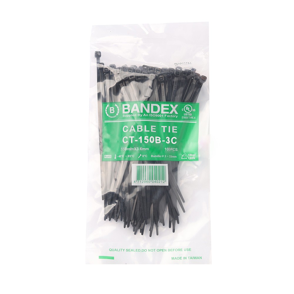 สายรัด เคเบิ้ลไทร์ สีดำ BANDEX ขนาด 6 นิ้ว 150 x 3.6 mm. 100 เส้น ลดราคา | iToolmart