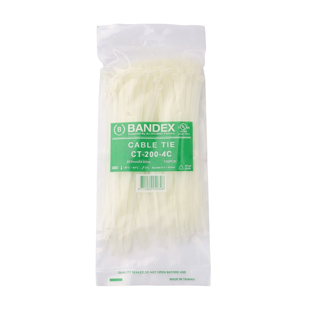 สายรัด เคเบิ้ลไทร์ สีขาว BANDEX ขนาด 8 นิ้ว 203 x 4.6 mm. 100 เส้น ลด ...